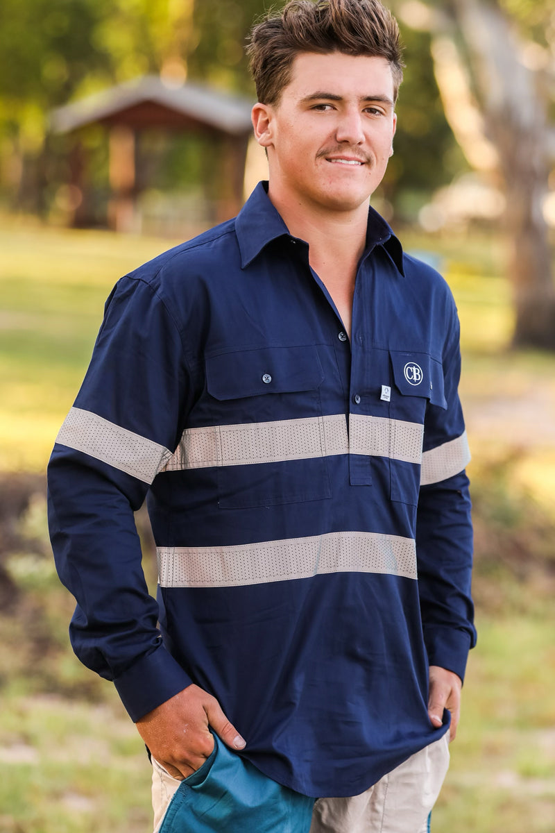 Crowbar Australian Cotton (Mens) Closed Front Long Sleeve Reflector Sh ...